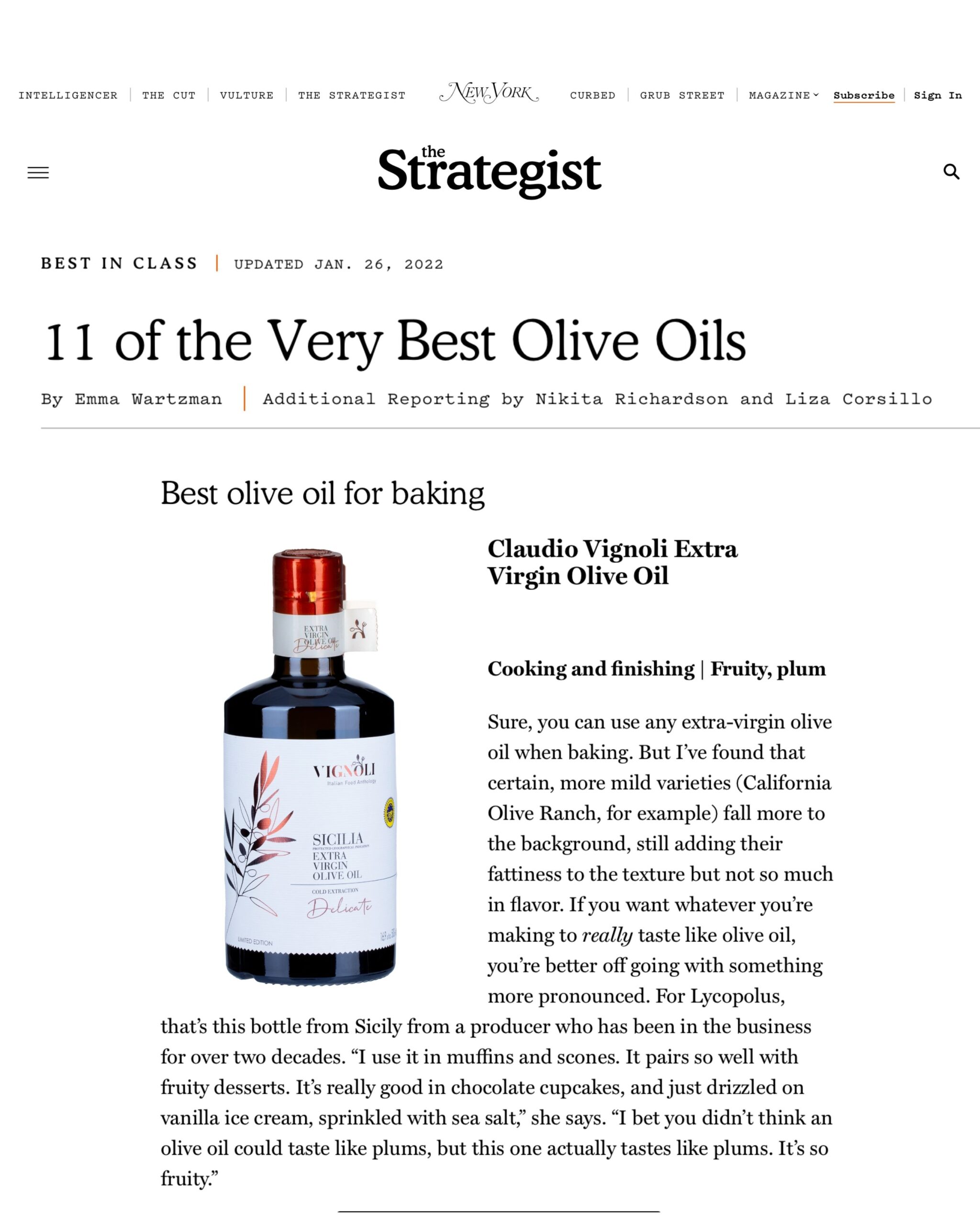 Our EVOO's featured in the NY Magazine | Vignoli Italian Food Anthology